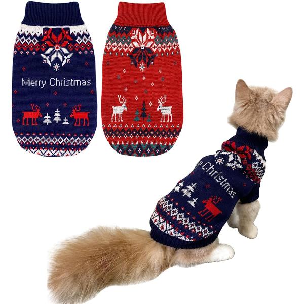 商品名Vehomy 2Pcs Pet Christmas Sweaters Dog Christmas Sweater Kitten Cat Xmas Cat Turtleneck Knitwear Shirt with Snowflake...