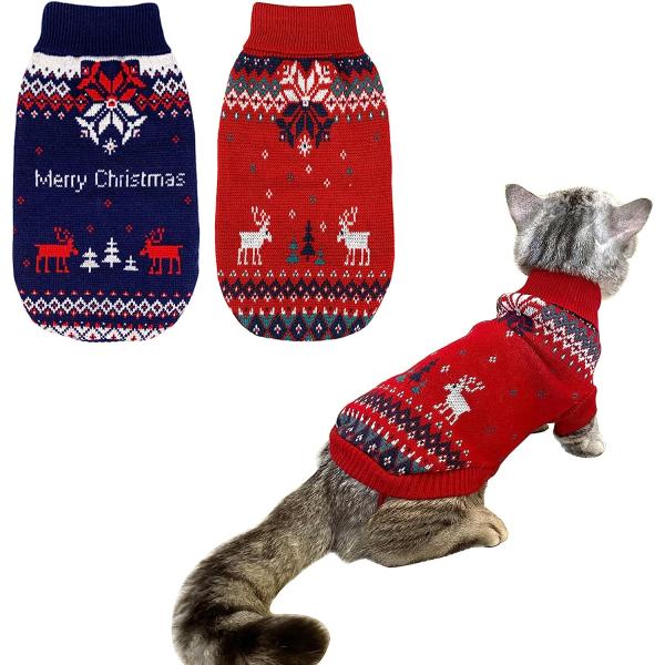 商品名Vehomy 2Pcs Pet Christmas Sweaters Dog Christmas Sweater Kitten Cat Xmas Cat Turtleneck Knitwear Shirt with Snowflake...