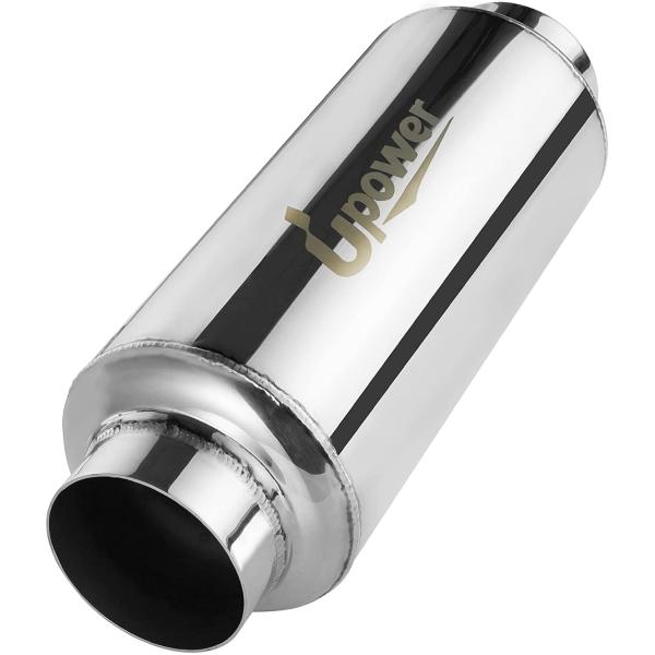 商品名UPOWER 2.5"" Inlet&amp;Outlet Exhaust Resonator,11.5"" Overall Length Center Straight Through Stainless Steel Muffler...