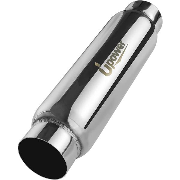 商品名UPOWER 3"" Inlet&amp;Outlet Exhaust Resonator,16"" Overall Length Center Straight Through Stainless Steel Muffler,Pol...