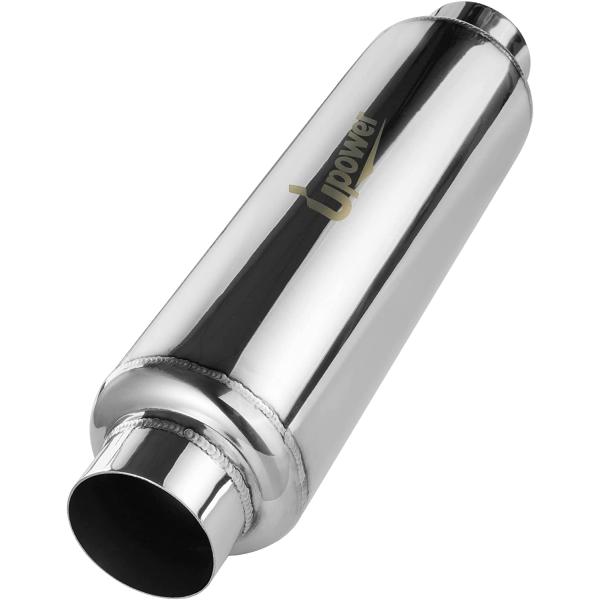 商品名UPOWER 2.5"" Inlet&amp;Outlet Exhaust Resonator,16"" Overall Length Center Straight Through Stainless Steel Muffler,P...