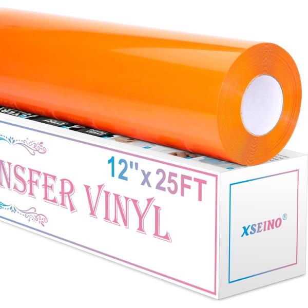 商品名XSEINO Heat Transfer Vinyl Roll, 12"" x 25FT PU HTV Vinyl Roll with Teflon for Shirts,Orange Iron on Vinyl Roll for C...