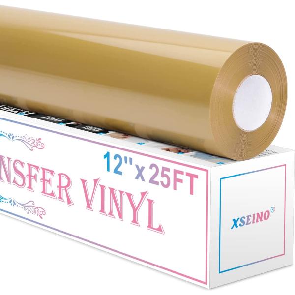 商品名XSEINO Heat Transfer Vinyl Roll, 12"" x 25FT PU HTV Vinyl Roll with Teflon for Shirts,DeepGolden Iron on Vinyl Roll f...