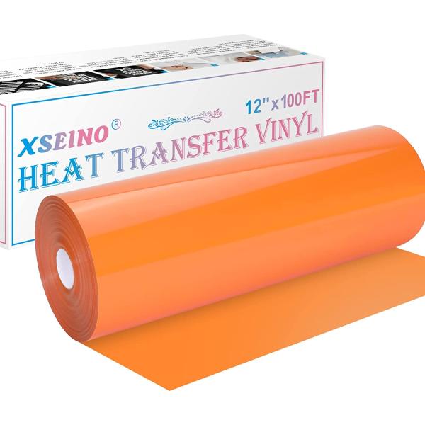 商品名XSEINO Heat Transfer Vinyl Roll, 12"" x 100FT PU HTV Vinyl Roll with Teflon for Shirts,Orange Iron on Vinyl Roll for ...