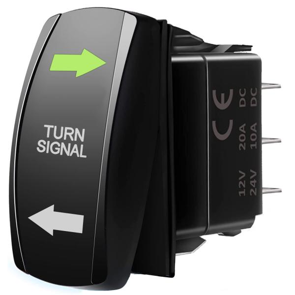 商品名Turn Signal Rocker Switch ON-Off-ON 3 Position Toggle Switch 4PIN 20A/12V 10A/24V Green LED Backlight Compatible for ...