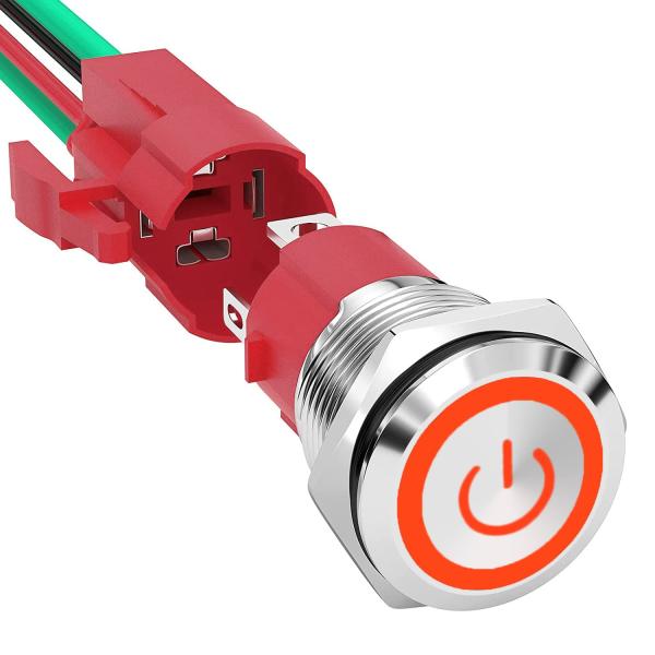 商品名Latching Push Button Switch, 12V-24V/20A Metal Waterproof LED Light Power Switch with Wire Socket Plug (5/8""(16mm), ...
