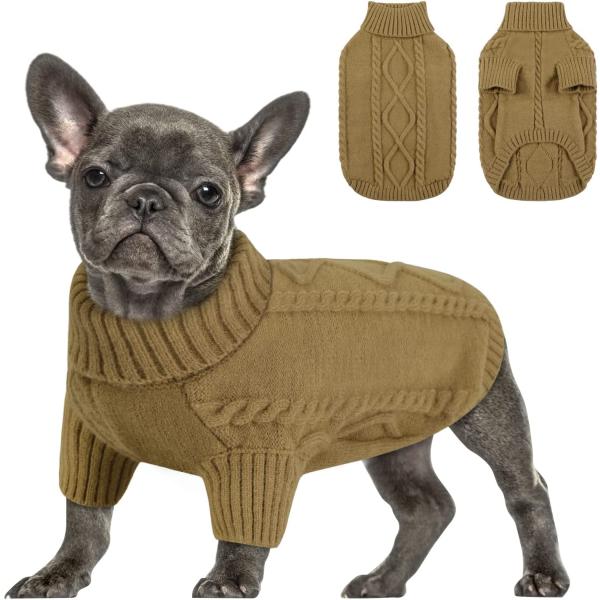 商品名Queenmore Small Dog Pullover Sweater, Cold Weather Cable Knitwear, Classic Turtleneck Thick Warm Clothes for Chihuahu...