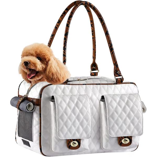 商品名NewEle Fashion Dog Purse Carrier for Small Dogs with 2 Large Pockets, Holds Up to 10lbs Quality PU Leather Pet Carrie...