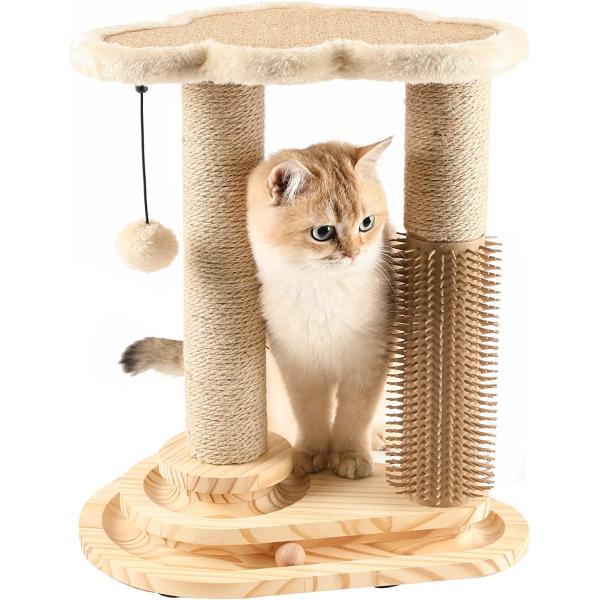 商品名Made4Pets 猫 スクラッチポスト 猫のセルフグルーマー 屋内猫用 クラウドソフトパーチ 休息用 高さ17.5インチ 天然サイザルスクラッチャー 猫のグルーミング インタラクティブボールトラックおもちゃMade4Pets Cat...