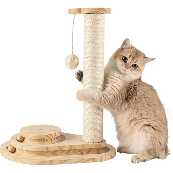 商品名Made4Pets Cat Scratcher, Scratching Post for Indoor Cats with Stable Widen Base, 18.9"" Tall Wood Ball Toy with 2-Lev...