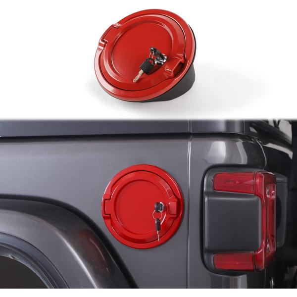 商品名HTHE for Jeep Wrangler JL Gas Cap Fuel Tank Cover Compatible With Jeep Wrangler JL JLU 2018-2023(1PC,Red With Lock)ブラ...
