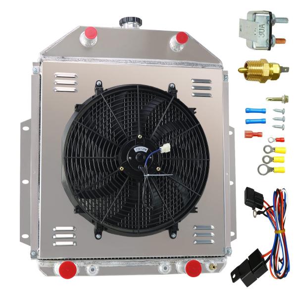 商品名: KUUHLERSAT アルミニウムラジエーター 1942-1952 フォード F1 F2 F3 ピックアップ V8、3列コアラジエーター+シュラウド電動ファン+サーモスタットリレーキット KUUHLERSAT Aluminum R...