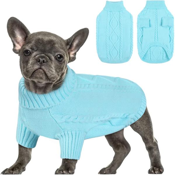 商品名Queenmore Small Dog Pullover Sweater, Cold Weather Cable Knitwear, Classic Turtleneck Thick Warm Clothes for Chihuahu...