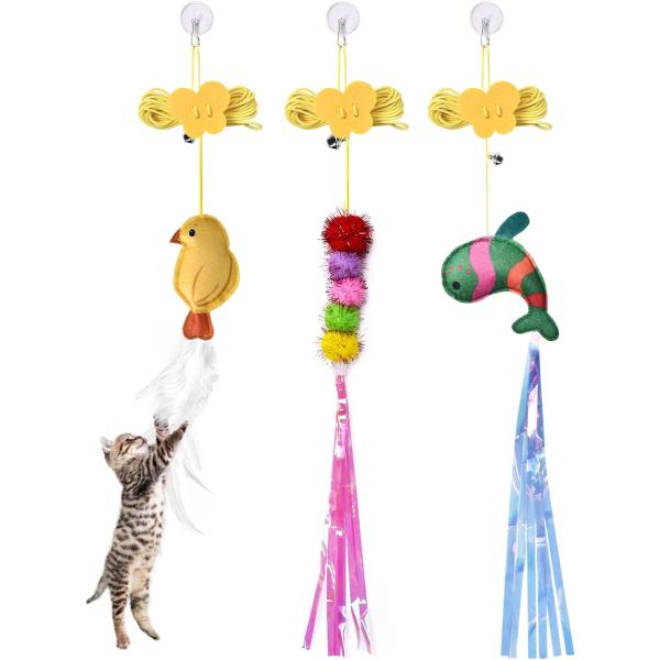 商品名Feeko Cat Toys, 3Pcs Retractable Cat Teaser Toys with Bell, Interactive String Feather Cat Toys, Hanging Door Bouncin...