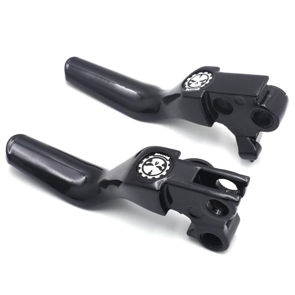 商品名: HTTMT- ブラック シルバー スカル ショーティー ブレーキ クラッチレバー H-D 96-03 XL/96-07 Dyna Touring FLHRに対応 HTTMT- Black Silver Skull Shorty B...
