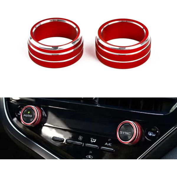商品名Xotic Tech 2個 センターコンソール AC 気候制御ノブ 周囲リング 装飾カバー トヨタ カムリ 2021 2022 2023に対応 (レッド)Xotic Tech 2pcs Centre Console AC Climat...