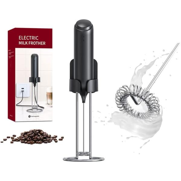 商品名Electric Milk Frother Handheld with Wall Mount Charger Stainless Steel Stand Rechargeable Foam Maker, Electric Portab...