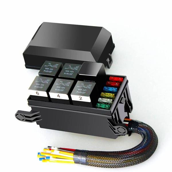 商品名12V Fuse and Relay Box with 5pcs 5Pins JD1914 40A Relay and 1pcs 4pin Relay 6 ATC/ATO Blade Fuse, Universal Waterproo...