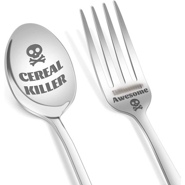 商品名RSTENLY Cereal Killer Spoon and Fork Gifts for Men Women, Engraved Stainless Steel Funny Gifts Fork and Spoon Set, Ch...
