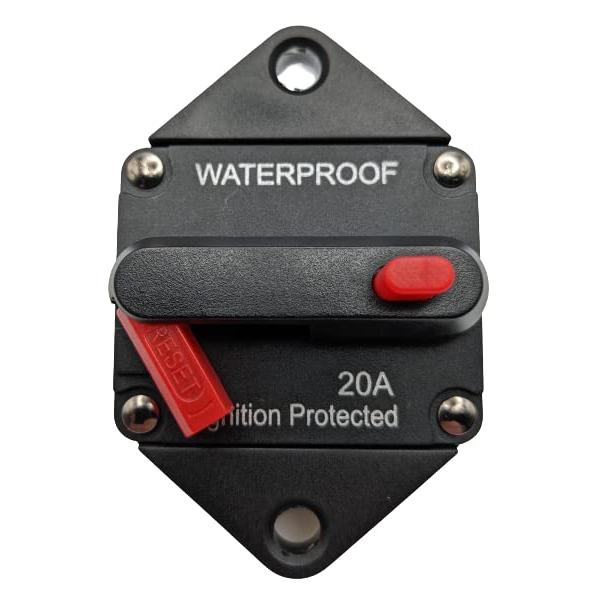 商品名20 Amp 12V-48V DC Waterproof Panel Mount Circuit Breaker Manual Reset - Great for Car Stereo, Solar Power Systems, Au...