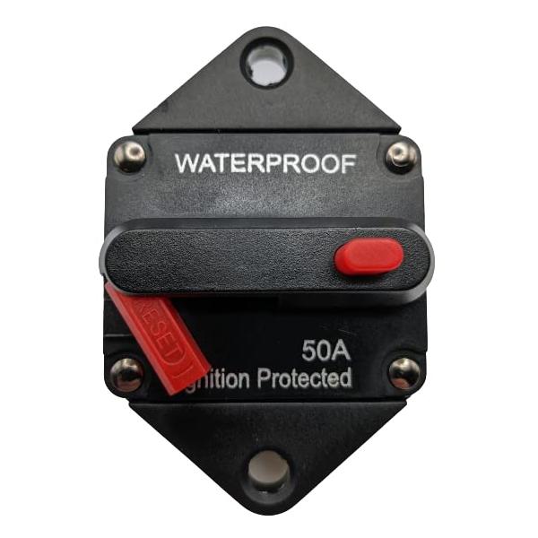 商品名50 Amp 12V-48V DC Waterproof Panel Mount Circuit Breaker Manual Reset - Great for Car Stereo, Solar Power Systems, Au...