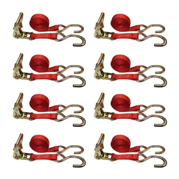 商品名: Mega Cargo Control 1インチ x 15フィート ユーティリティ ラチェット タイダウン ストラップ コーティングなし Sフックエンドフィッティング WLL 1000ポンド (8パック) Mega Cargo Co...