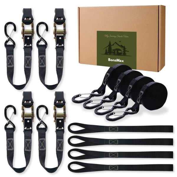 商品名:  BonsMax Ratchet Tie Down Straps with Soft Loops 4-Pack| 1 inch x 15 ft | Securing Cargo Strap for Car Roof Rack, T...