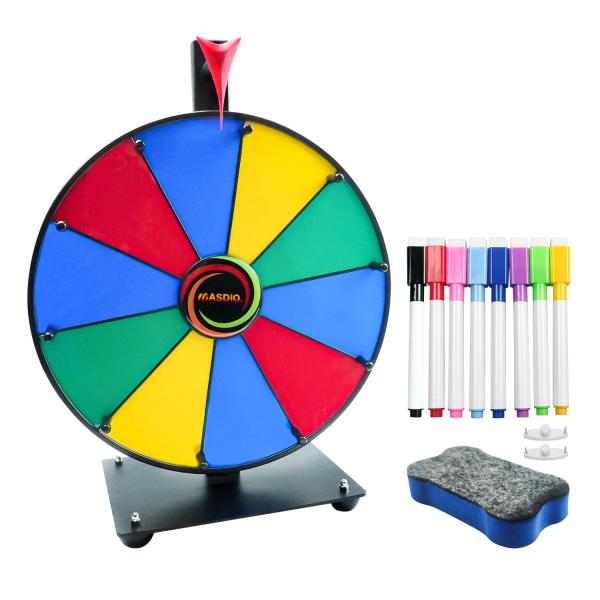 商品名: Masdio 12インチ 10スロット プライズホイール、ドライイレースマーカーと消しゴム付きスピニングホイール 家族での楽しみ、展示会、お祝いのカーニバル用 Masdio 12 Inch 10 Slots Prize Wheel...