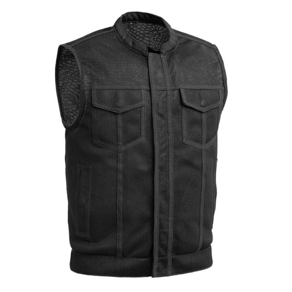 商品名:  First Mfg Co Sharp Shooter Men's Motorcycle leather Vest - Classic Bike Riding Vest - Banded Collar, Covered Snaps...
