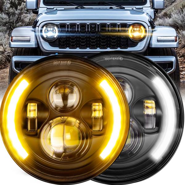 商品名:  7inch led headlights round,Super Bright H6024 halo Headlights used for Jeep wrangler jk tj headlights,DC9-36V led ...