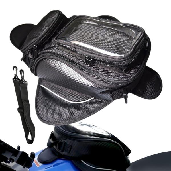 商品名: GLANSI オートバイタンクバッグ - 防水バイクバッグ | 磁気&amp;ストラップマウント | 容量6.7インチ | ブラックオックスフォードクロス | 12.6×7.09×5.12インチ | パワースポーツタンクバッグ G...