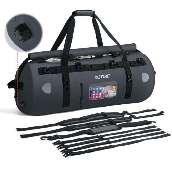 商品名: Goture 60L オートバイドライバッグ、防水ロールトップオートバイダッフルバッグ、透明ポケット付き、釣り竿固定ウェビング、オートバイテールバッグ、オートバイ、ボート、SUP、カヤック、旅行用 Goture 60L Motor...