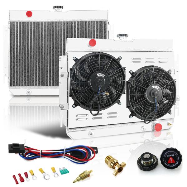 商品名:  YUFUQIDA 4 Row Core Aluminum DPI289 Radiator Assembly + 2 x 12" Fan w/Shroud + Thermostat Compatible with 1963-196...