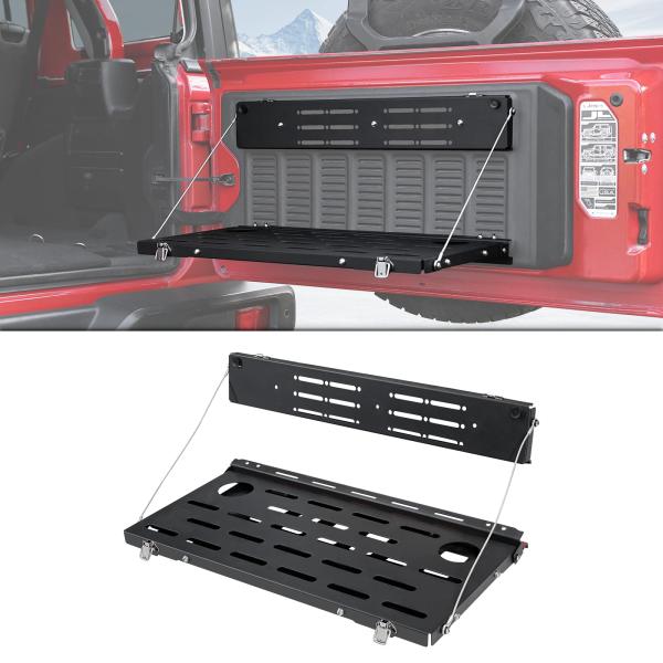 商品名: AMWMORV リアドア 折りたたみ式 収納カーゴラック テールゲートテーブル 2018-2024 Jeep Wrangler JL/JLU 2&amp;4ドア対応 高耐久 単層折りたたみ式| 穴あけ不要 | 排水。 AMWMOR...