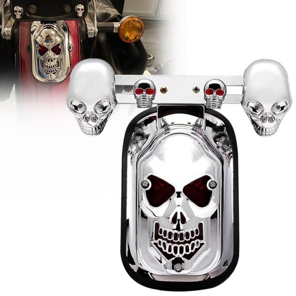 商品名:  AutoXcessories Chrome Motorcycle Skull Style Intergrated Brake Tail Light with Side LED Turn Signal for Harley, Ho...