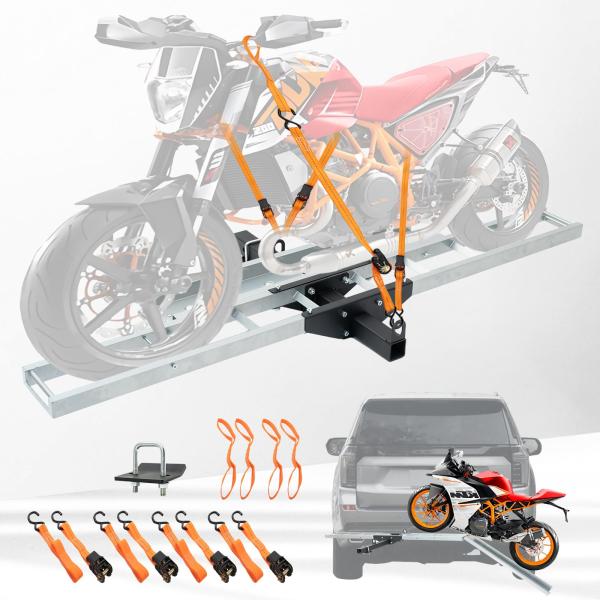 商品名: Rextact 500ポンド オートバイヒッチキャリア 47インチのローディングスロープ、傾斜防止ロック、衝撃吸収、タイダウンストラップ&amp;スタビライザー付き | 2インチレシーバー、5インチ幅のタイヤ、耐久性のあるスチール...
