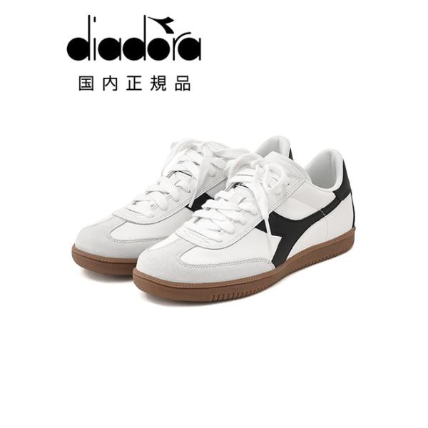 商品名：ディアドラ DIADORA レザースニーカー メンズ インドアシューズ TRAINER トレーナー レースアップタイプ ホワイト×ブラック ガムソール 国内正規品