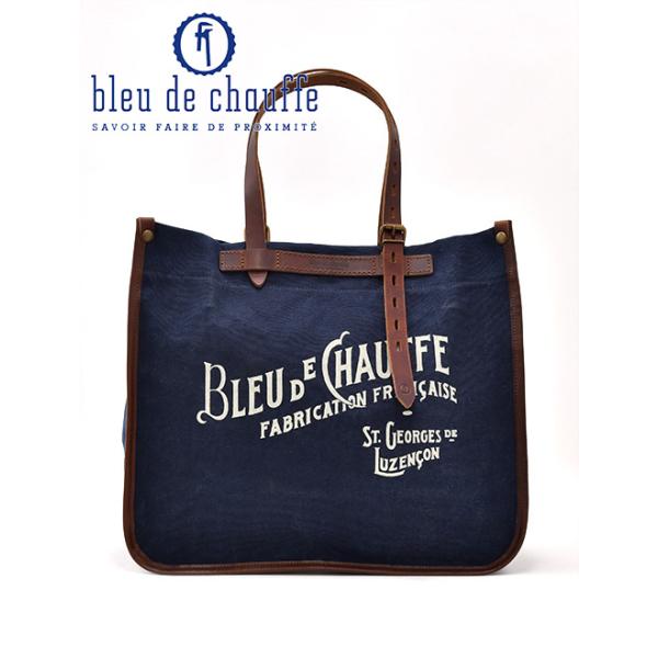 商品名：ブルー ドゥ シャフ Bleu de chauffe トートバッグ メンズ BAZAR ロゴプリント コットンキャンバス ネイビーブルー ハンドル調節可能 国内正規品 でらでら 公式ブランド