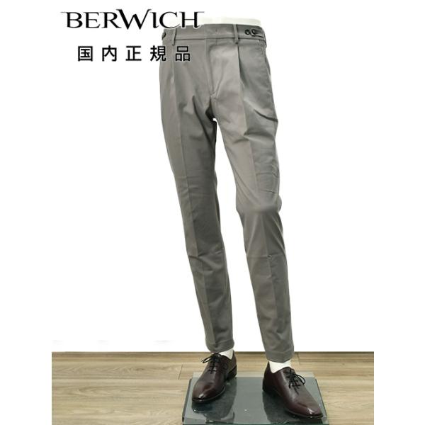 商品名：ベルウィッチ BERWICH チノスラックス メンズ ベルト BERTO ストレッチコットンパンツ グレーブラウン 1プリーツ シャーリング仕様 サイドアジャスター釦 国内正規品