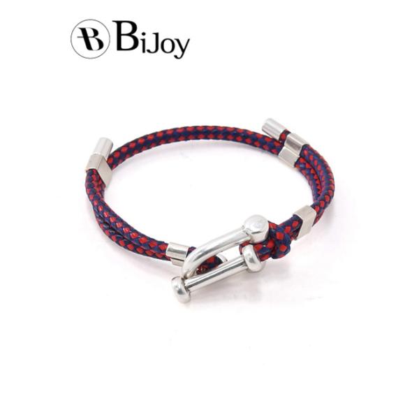 商品名：Bijoy ビジョイ ブレスレット ユニセックス 2色ロープバングル トグル式 ルージュ×マリン ポリエステル ニッケル・リードフリー 真鍮 国内正規品