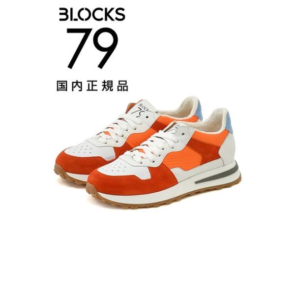 商品名：ブロックス79 BLOCKS79 ローカットスニーカー メンズ レースアップ JOGGERモデル スエード×ナイロン ブランドロゴ レッド×ホワイト 国内正規品