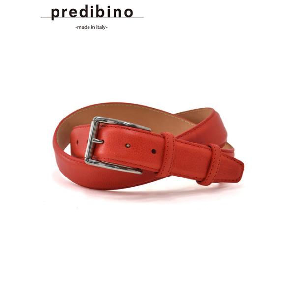 商品名：プレディビーノ Predibino　レザーベルト メンズカーフスキン シボ革 レッド 3.5cm幅 本革 真鍮バックル ギフト 贈り物 イタリア製 でらでら 公式ブランド