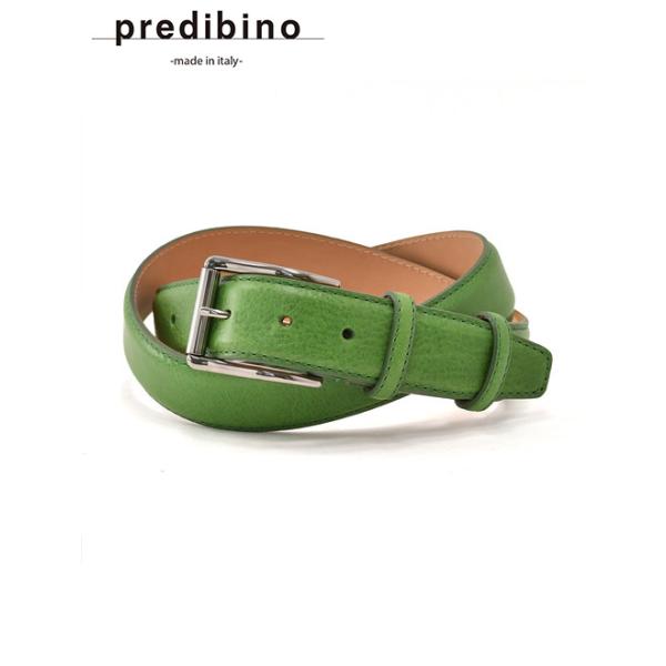 商品名：プレディビーノ Predibino　レザーベルト メンズカーフスキン シボ革 グリーン 3.5cm幅 本革 真鍮バックル ギフト 贈り物 イタリア製 でらでら 公式ブランド