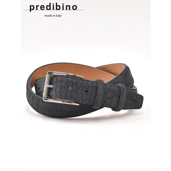 商品名：プレディビーノ　　Predibino レザーベルト メンズ クロコダイル型押し スエードレザー ダークグレー 3.5cm幅 本革 真鍮バックル 長さカット可能 ギフト 贈り物 イタリア製 でらでら 公式ブランド