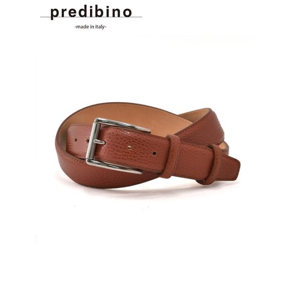 商品名：プレディビーノ Predibino　レザーベルト メンズイタリアンレザー しぼ革 ライトブラウン 3.5cm幅 本革 真鍮バックル イタリア製 でらでら 公式ブランド