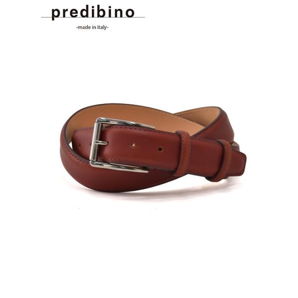 商品名：プレディビーノ Predibino　レザーベルト メンズ イタリアンレザー スムースタイプ レッドブラウン 3.5cm幅 本革 真鍮バックル イタリア製 でらでら 公式ブランド
