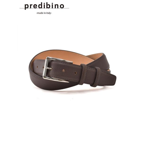 商品名：プレディビーノ Predibino　レザーベルト メンズイタリアンレザー シボ型押しデザイン ダークブラウン 3.5cm幅 本革 真鍮バックル でらでら 公式ブランド