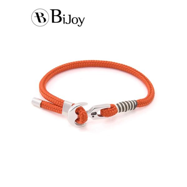 商品名：Bijoy ビジョイ ブレスレット ユニセックス コードバングル 紐タイプ錨フック オレンジ ポリエステル ニッケル・リードフリー 真鍮 フランス製