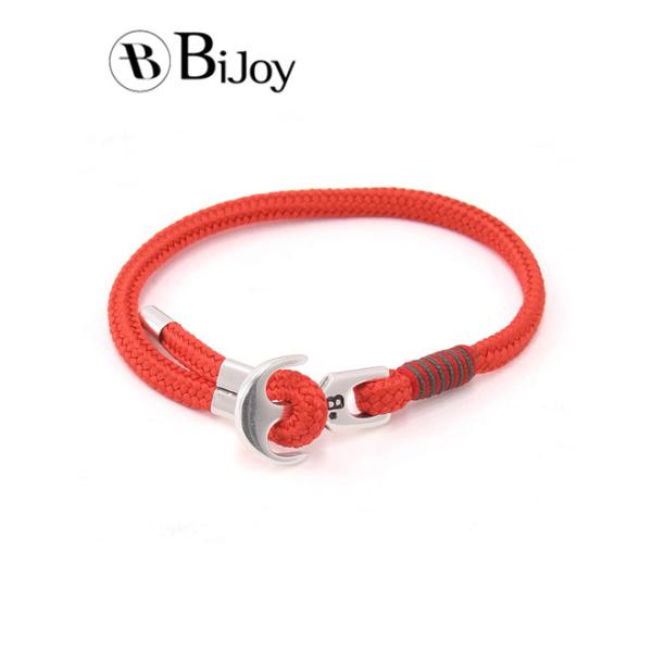 商品名：Bijoy ビジョイ ブレスレット ユニセックス コードバングル 紐タイプ錨フック ルージュ レッド ポリエステル ニッケル・リードフリー 真鍮 フランス製
