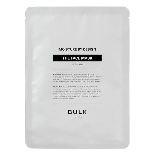 「商品情報」商品紹介集中的に、ケアをする。水分を、整える。男性の肌に、エステのようないたわりをもたらすために。肌の水分バランスを整えることが、男性の美肌の鍵。BULK HOMMEの美容成分を1枚に凝縮した、“THE FACE MASK"。健...